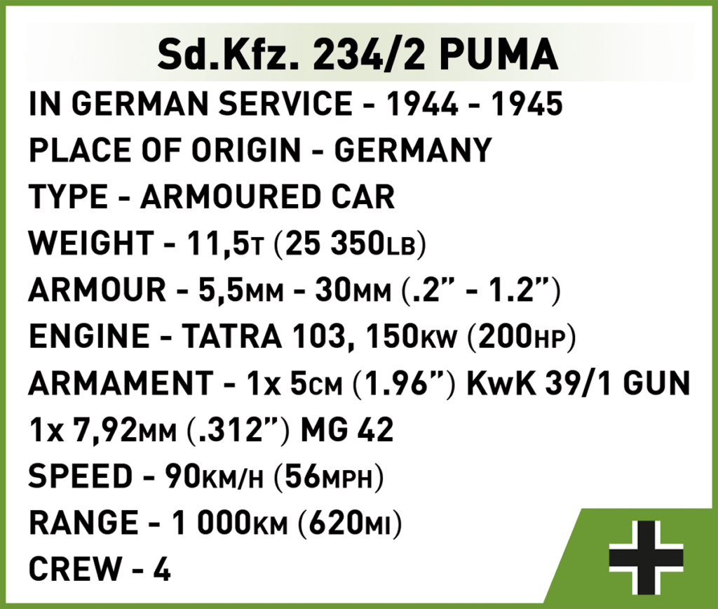 COBI Sd.Kfz 234/2 PUMA #2287 - Military Bricks I Cobi Brand Military ...