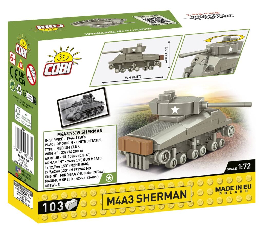 COBI 1:72 M4A3 Sherman Micro Tank #3089 - Military Bricks I Cobi Brand ...